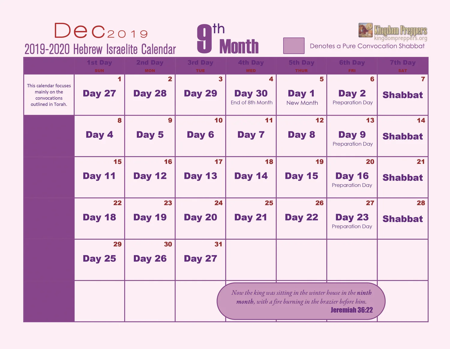 Hebrew Israelite Calendar (2019-2020) — Kingdom Preppers