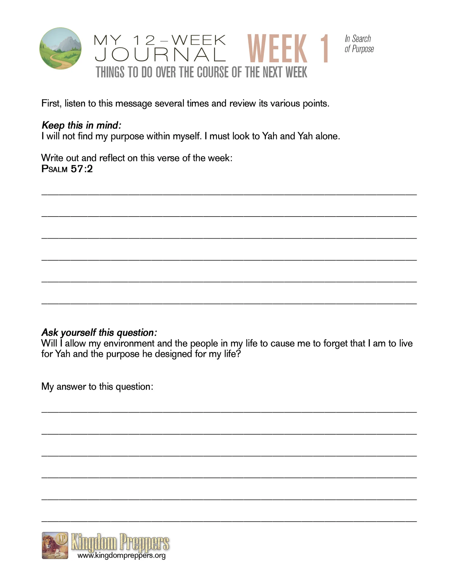 The 12-Week Journey 01: In Search of Purpose — Kingdom Preppers