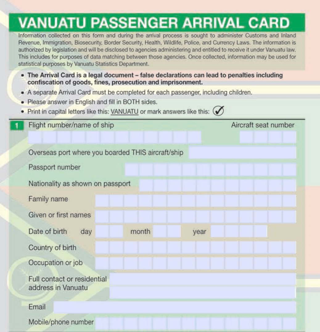 Vanuatu Advance Notification Of Arrival — Down Under Rally