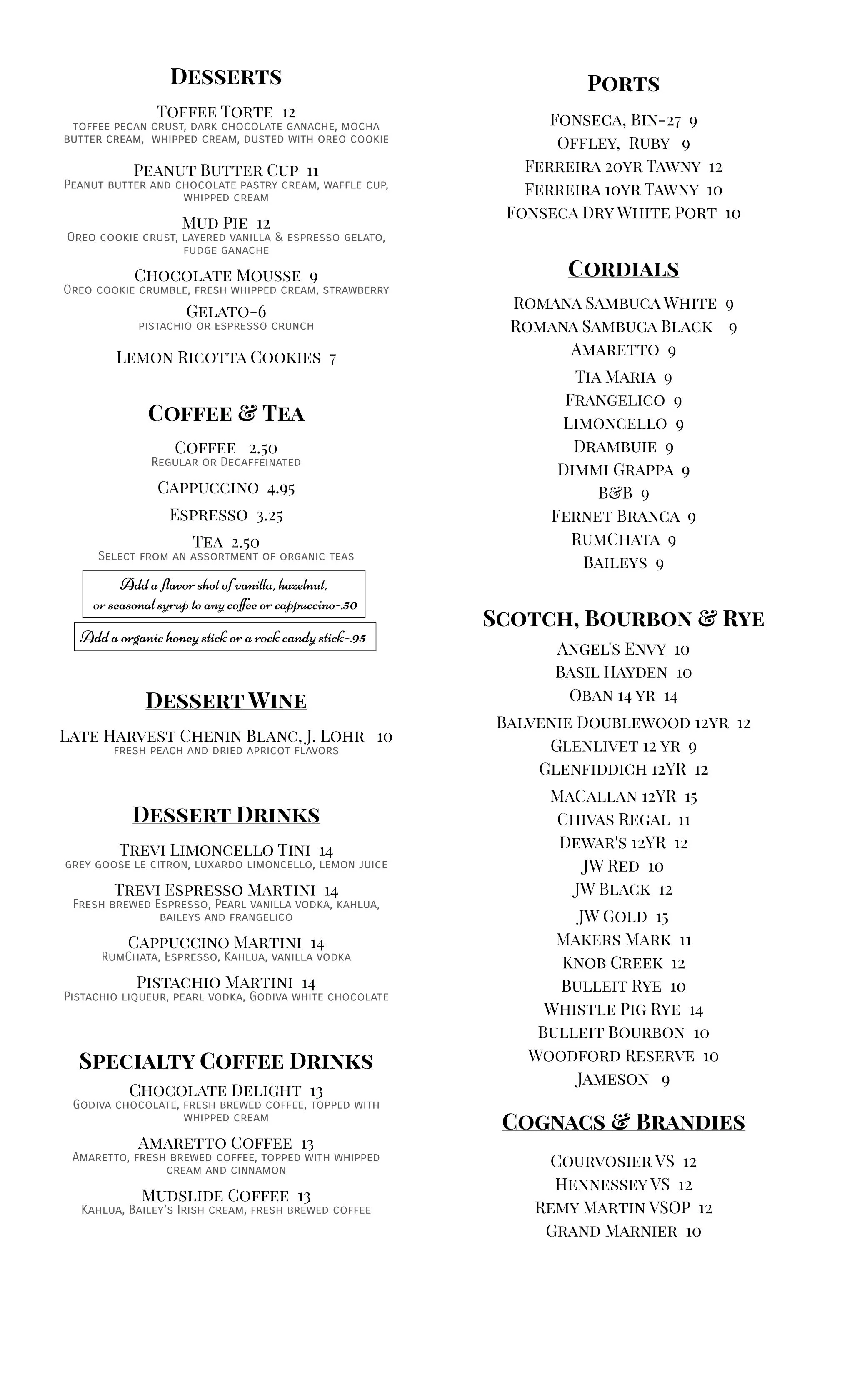 Desserts — Trevi Cafe | Wine Bar