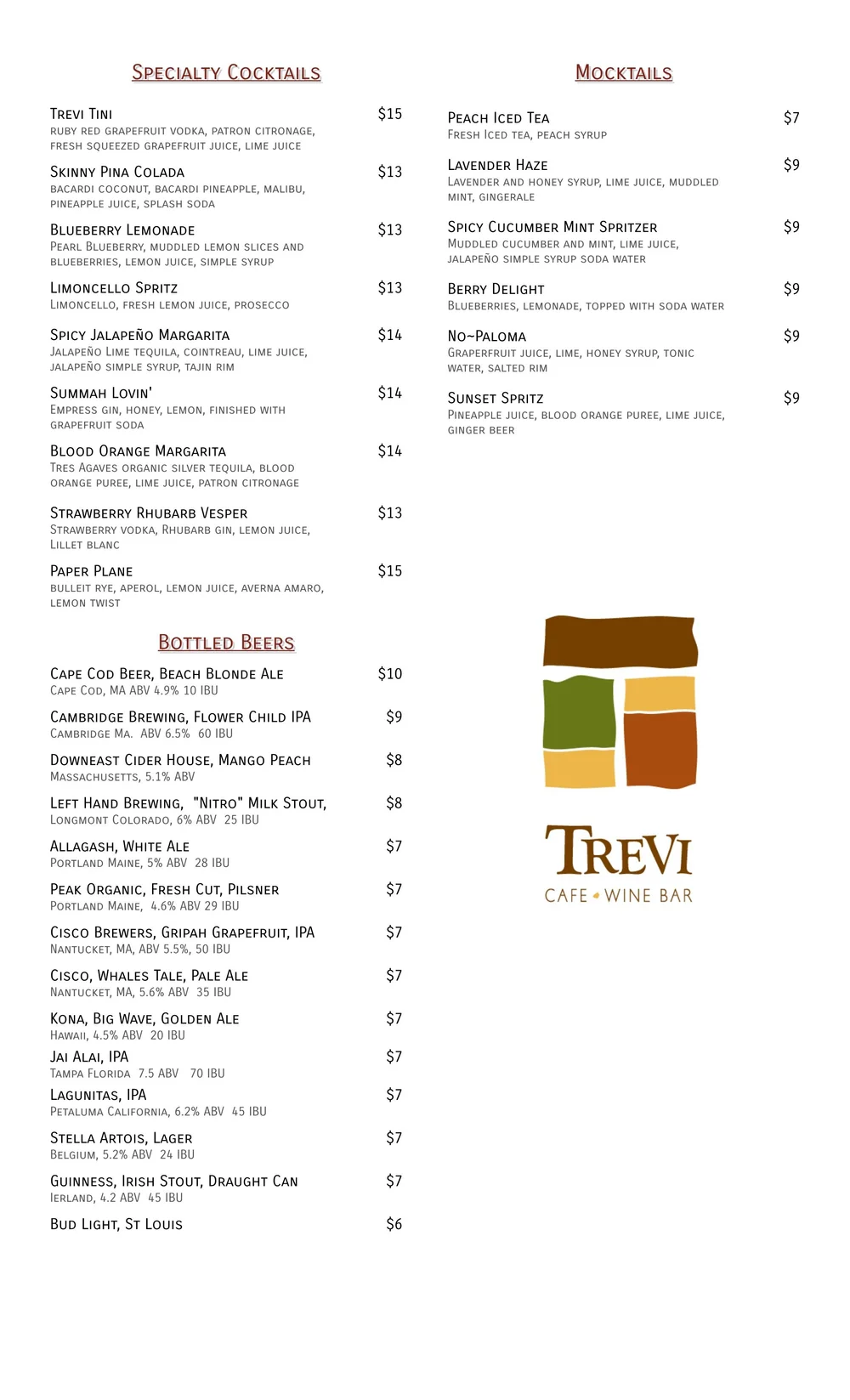 Cocktails and Beer — Trevi Cafe | Wine Bar