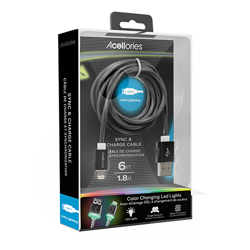 Acellories 6-Foot Color Changing LED Lights Sync & Charge Cable ...
