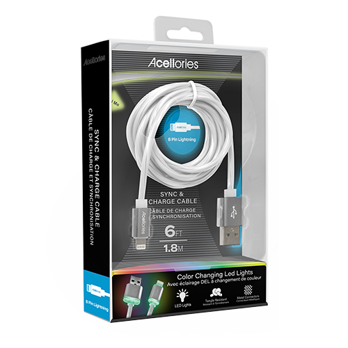Acellories 6-Foot Color Changing LED Lights Sync & Charge Cable ...