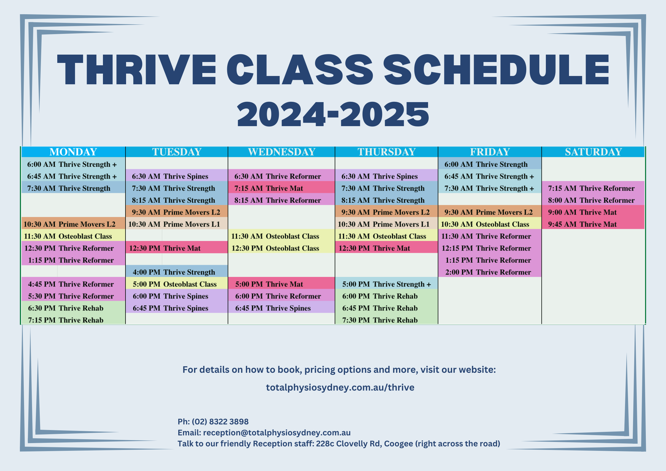 Class Schedule — Total Physiotherapy