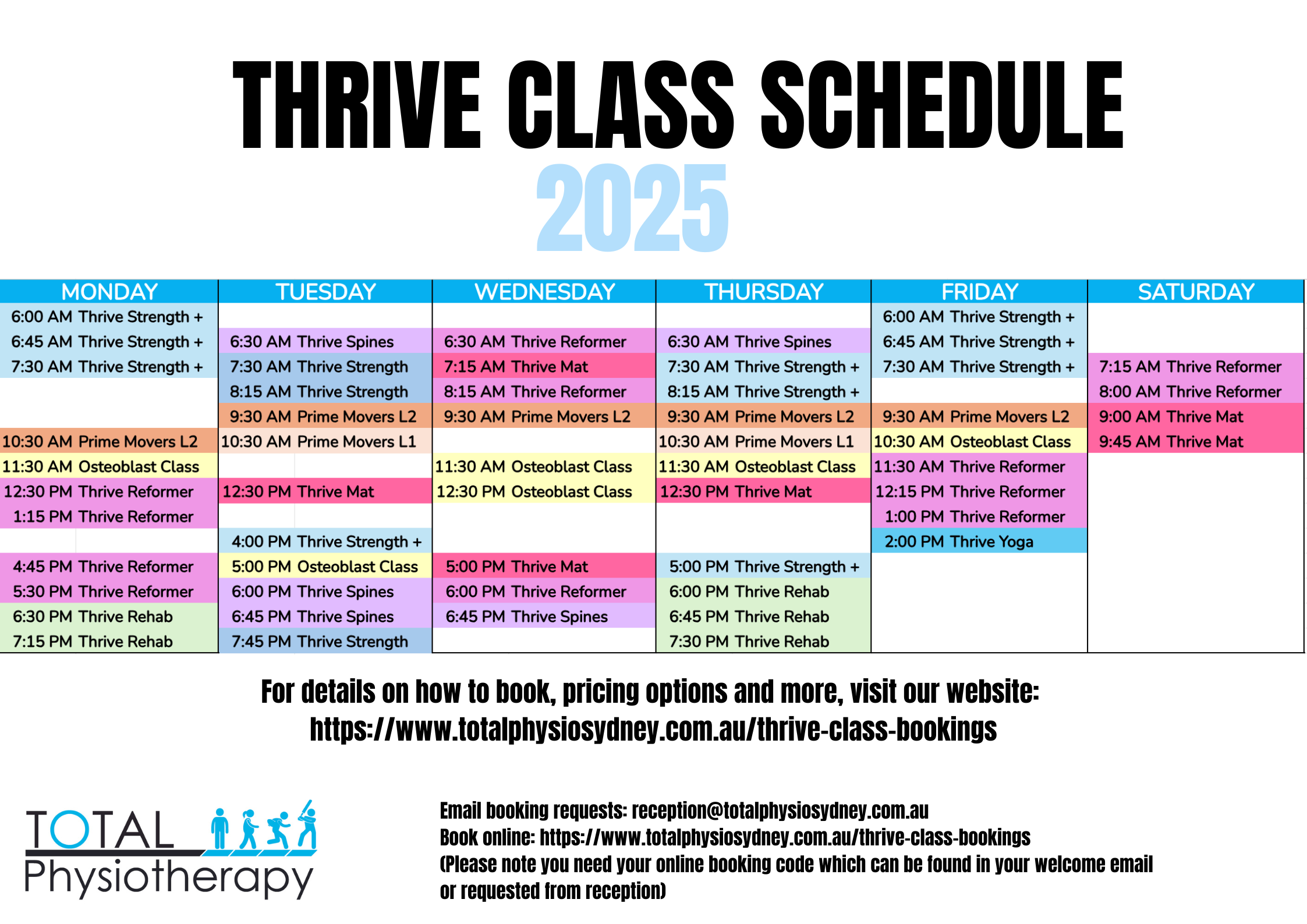 Thrive Class Schedule — Total Physiotherapy