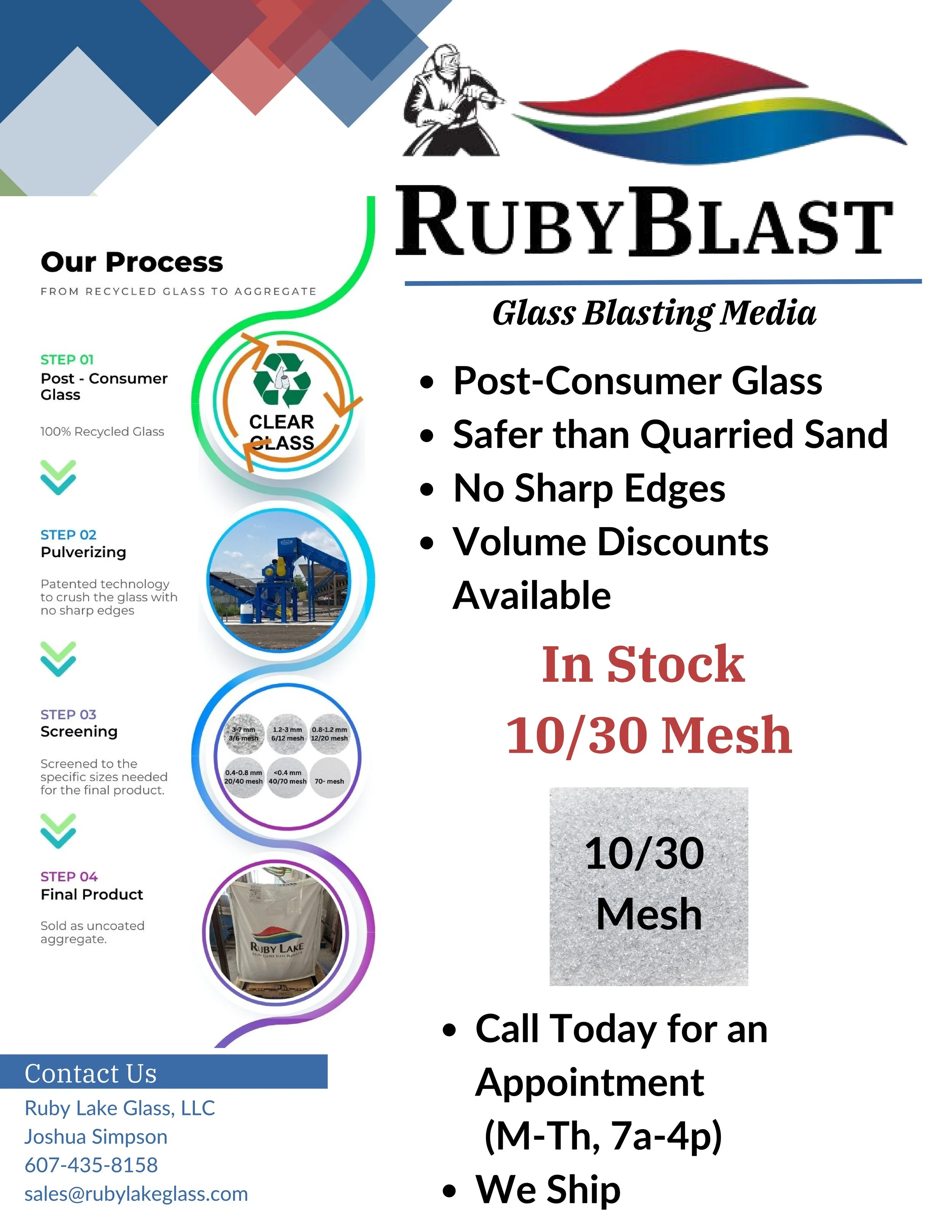 Crushed Glass Blasting Media | Ruby Lake Glass