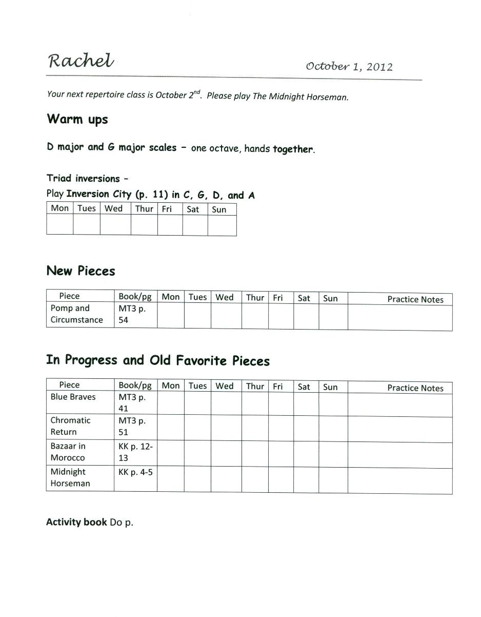 Piano Assignment Sheets | Ashley Danyew