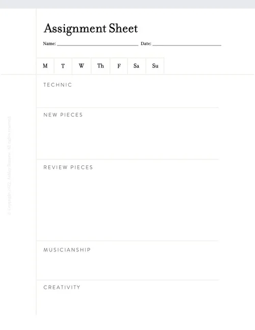 Piano Assignment Sheets | Ashley Danyew