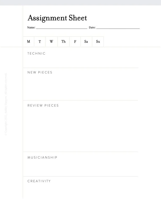Piano Assignment Sheets | Ashley Danyew