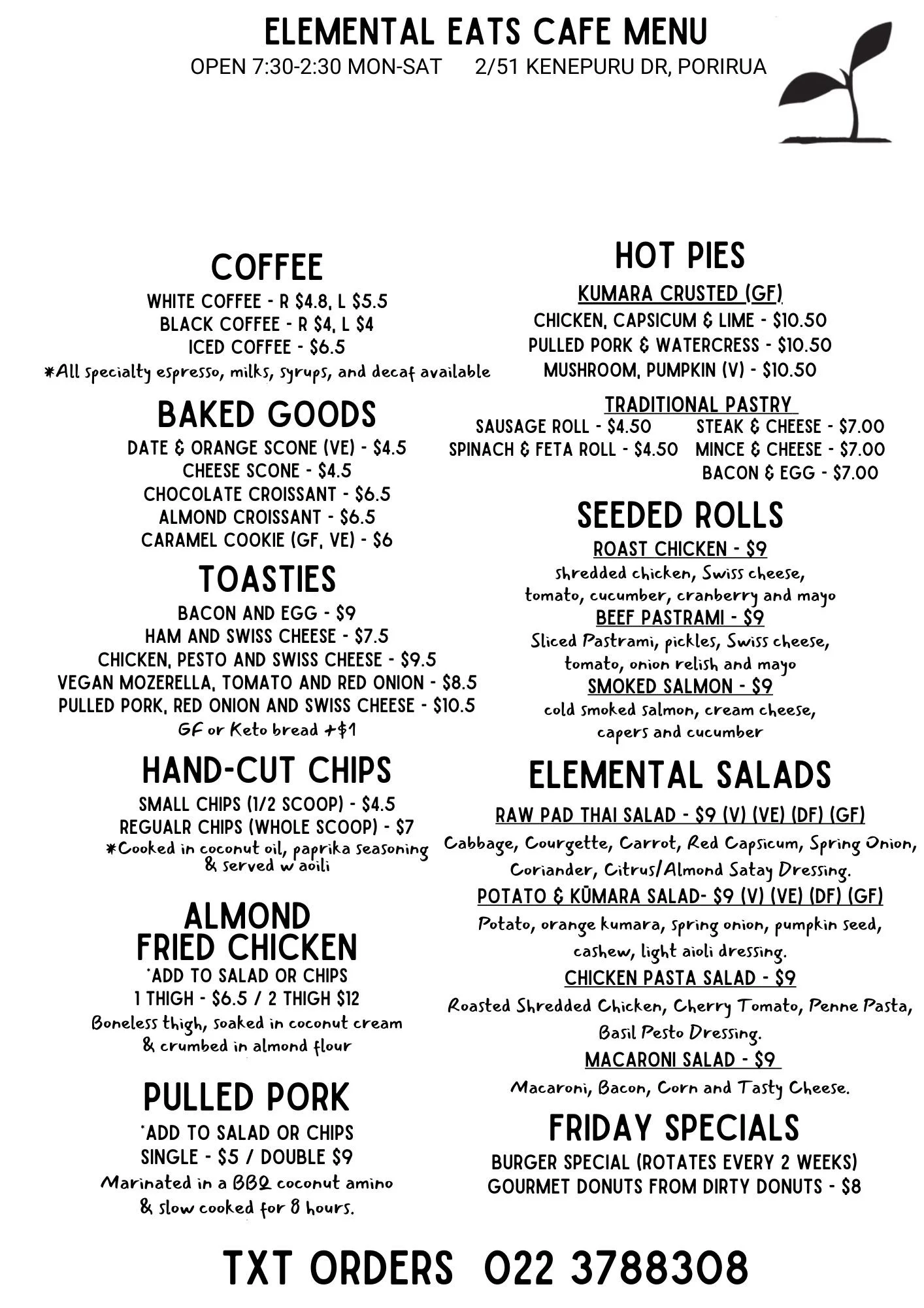 Elemental Coffee Stop Menu — Elemental Eats