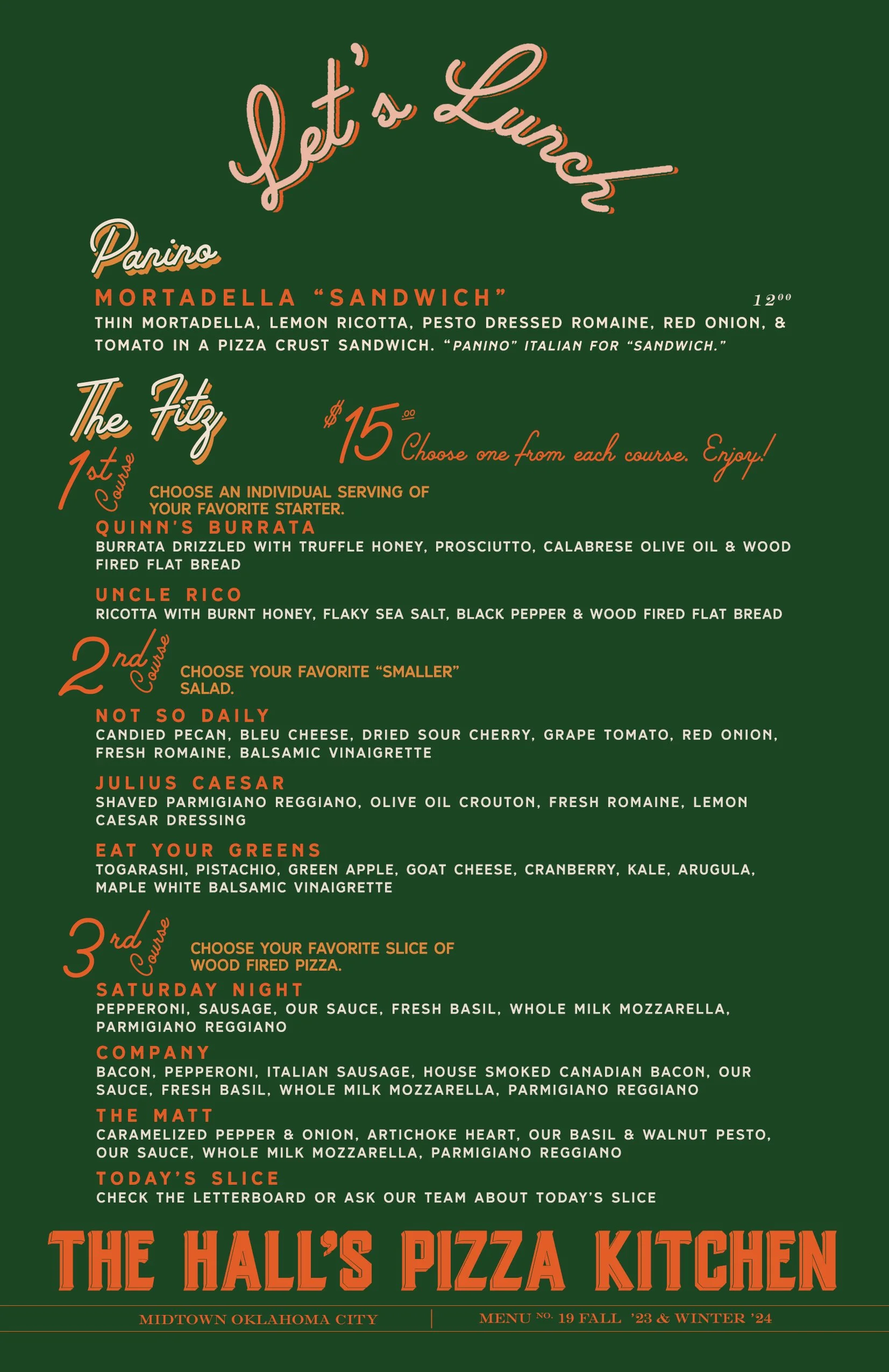 MENU — The Hall's Pizza Kitchen