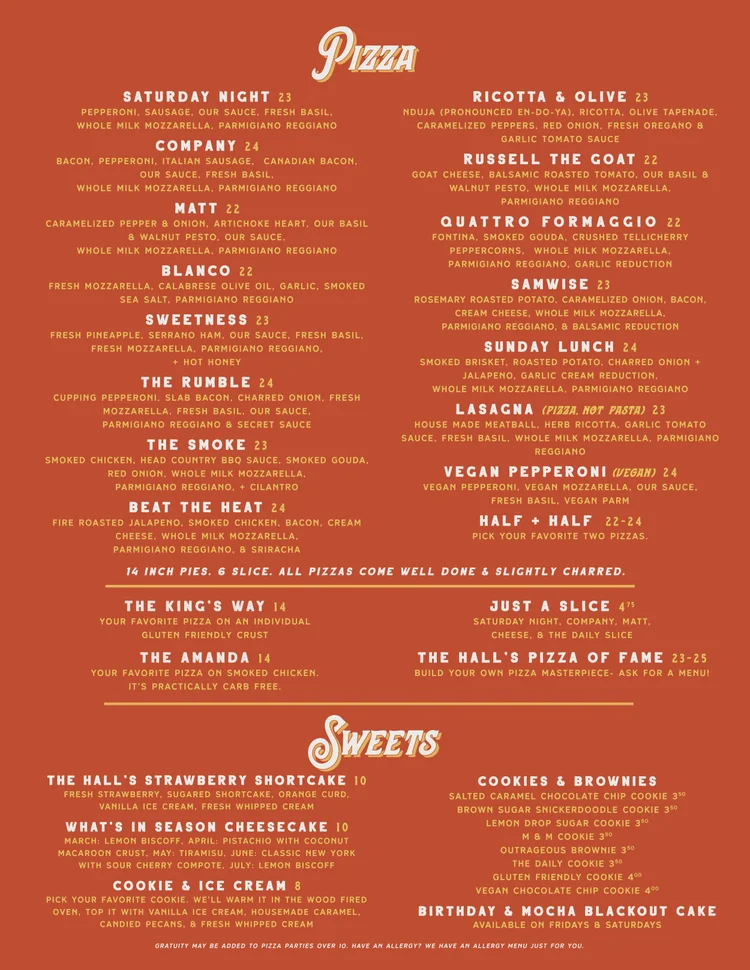 MENU — The Hall's Pizza Kitchen