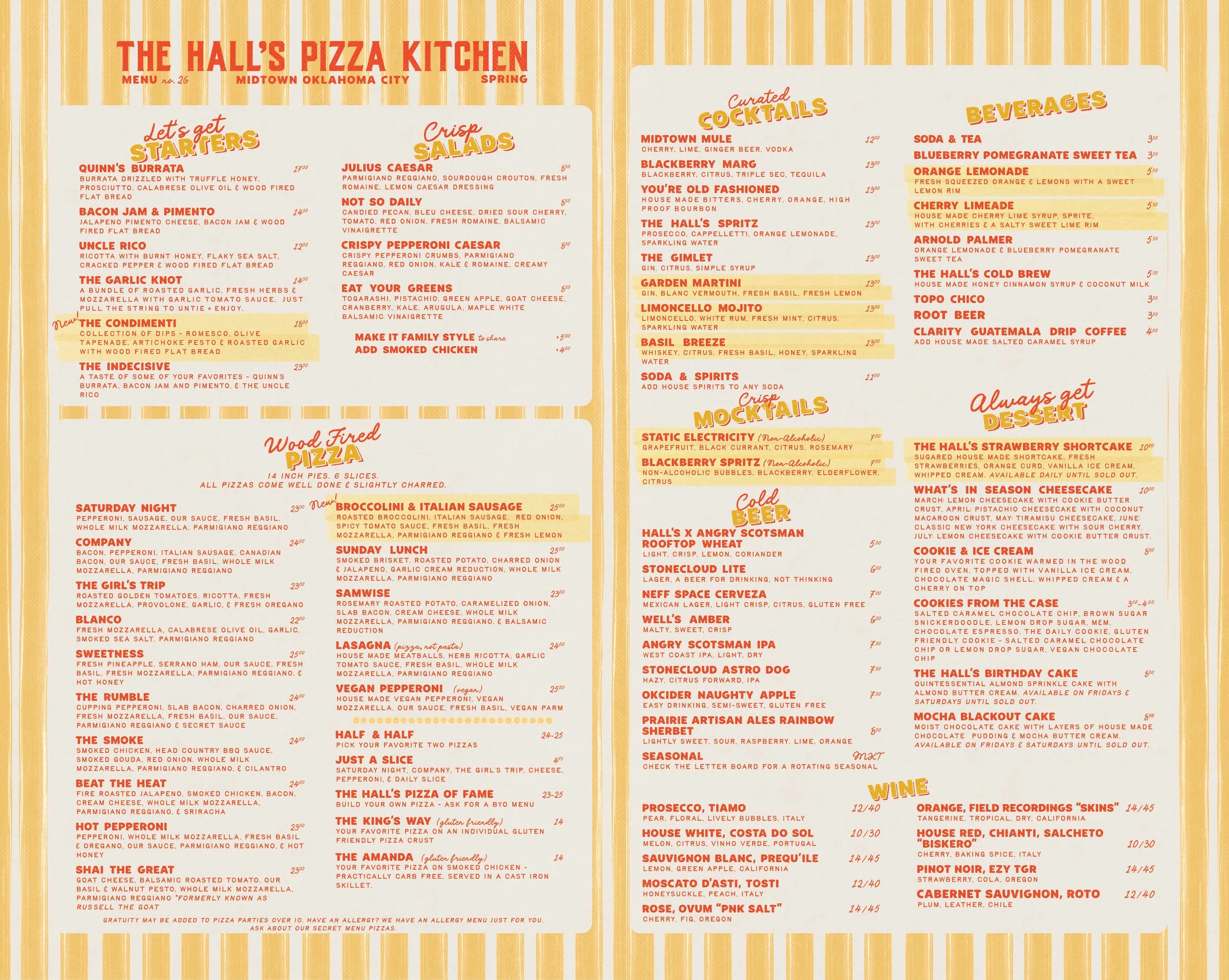 MENU — The Hall's Pizza Kitchen