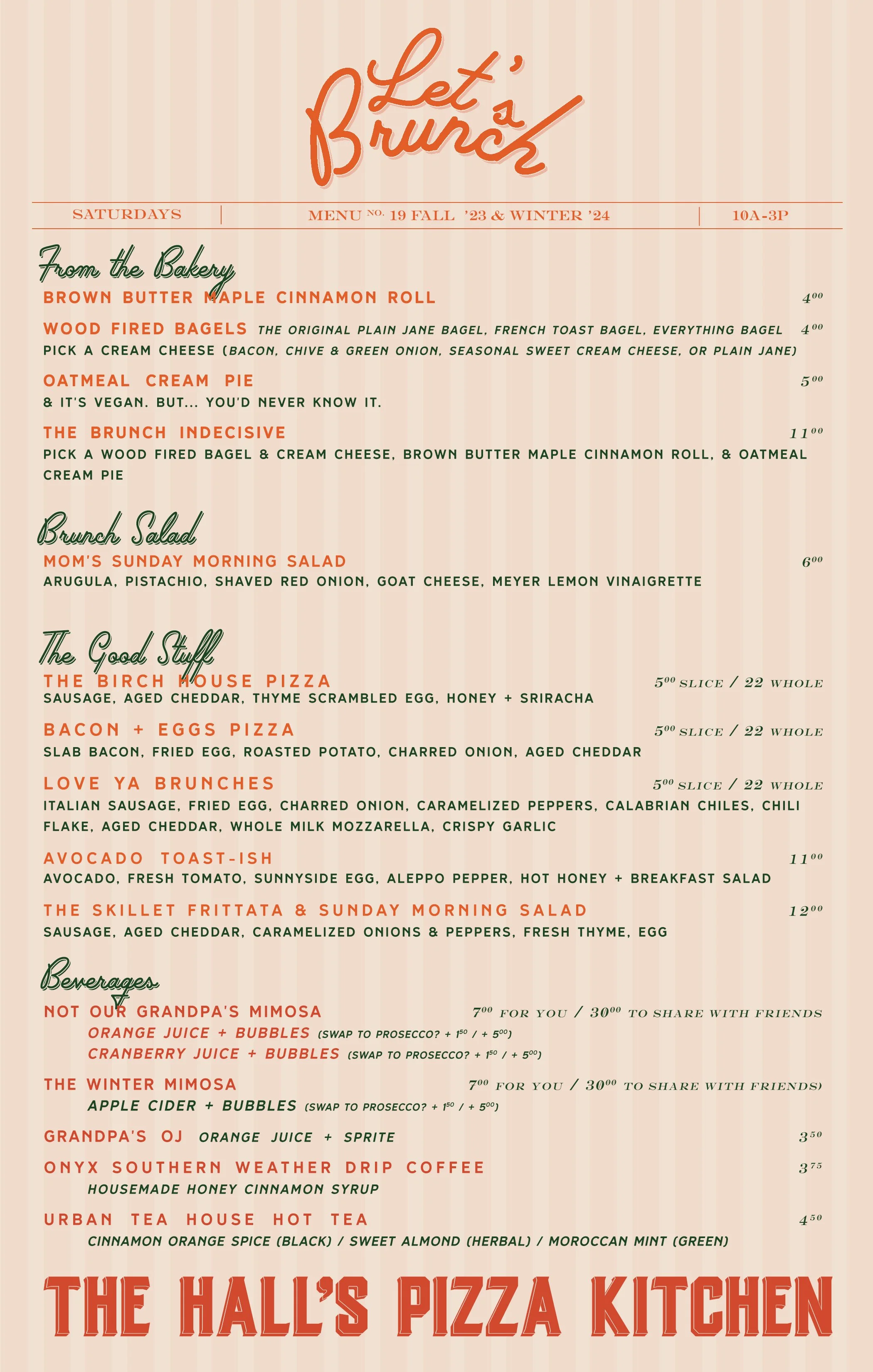 MENU — The Hall's Pizza Kitchen