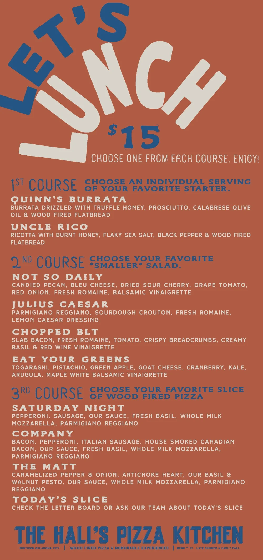 MENU — The Hall's Pizza Kitchen