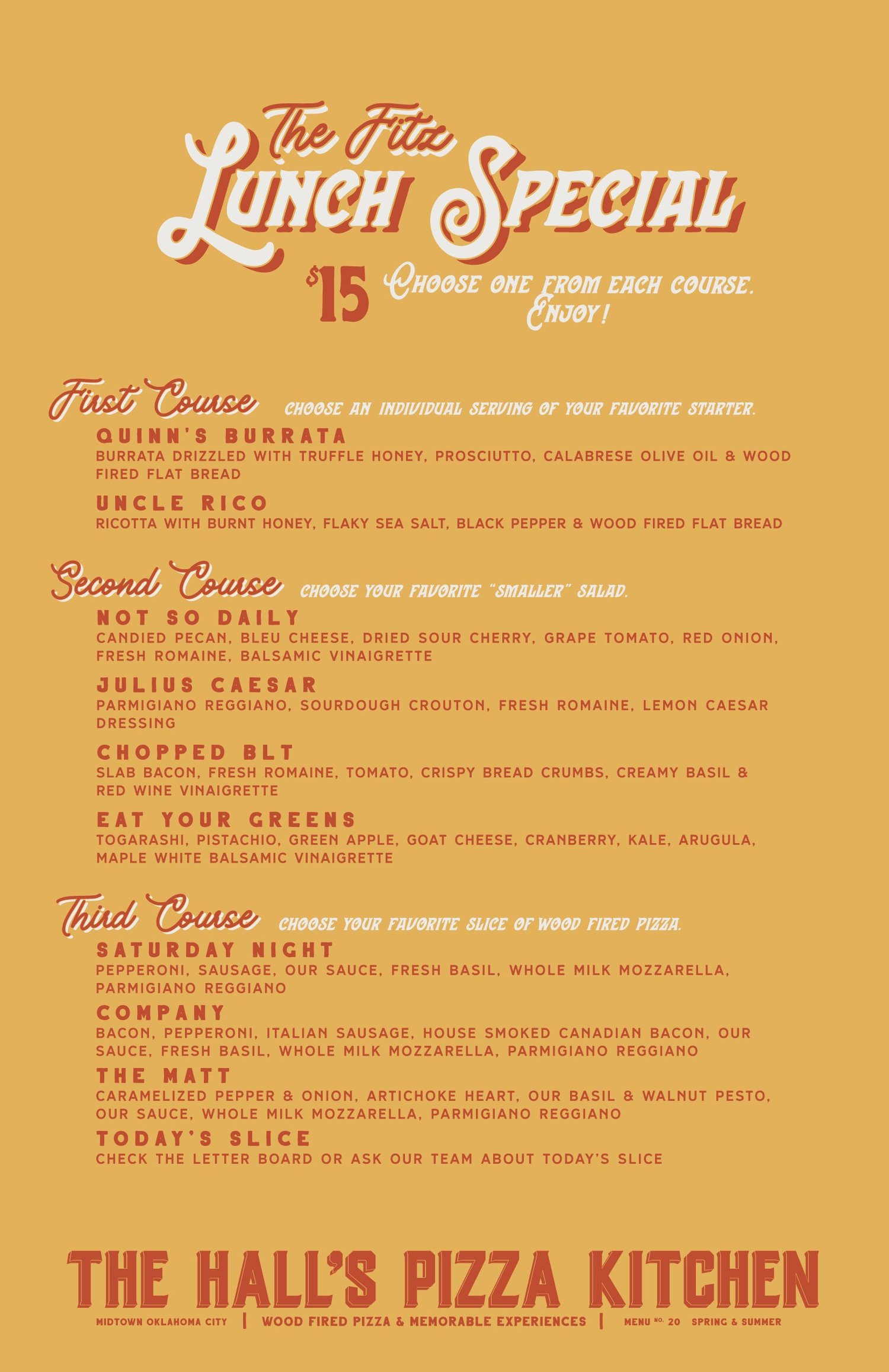 MENU — The Hall's Pizza Kitchen