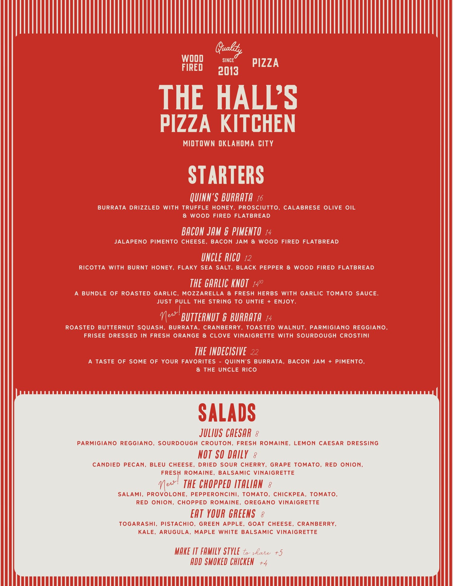 MENU — The Hall's Pizza Kitchen