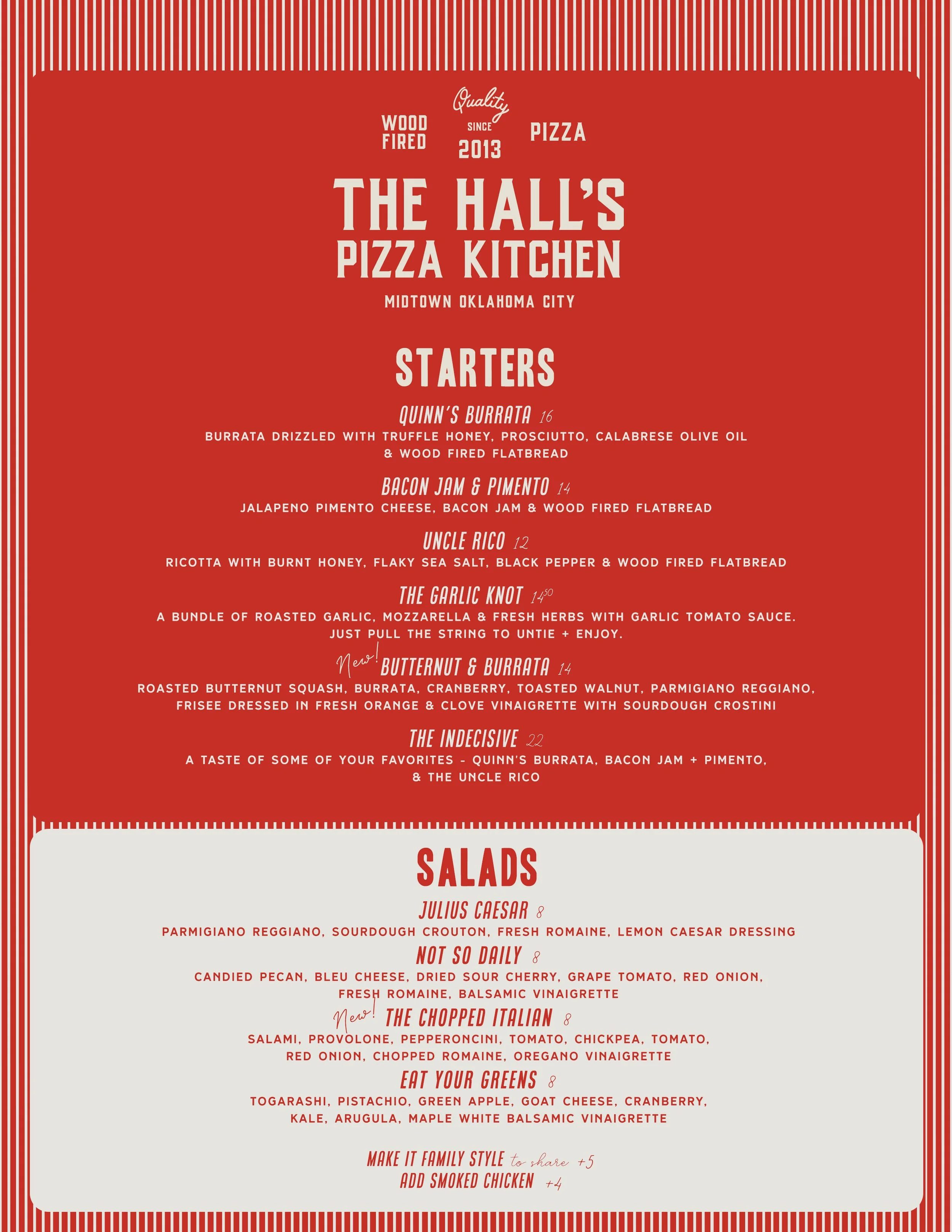 MENU — The Hall's Pizza Kitchen