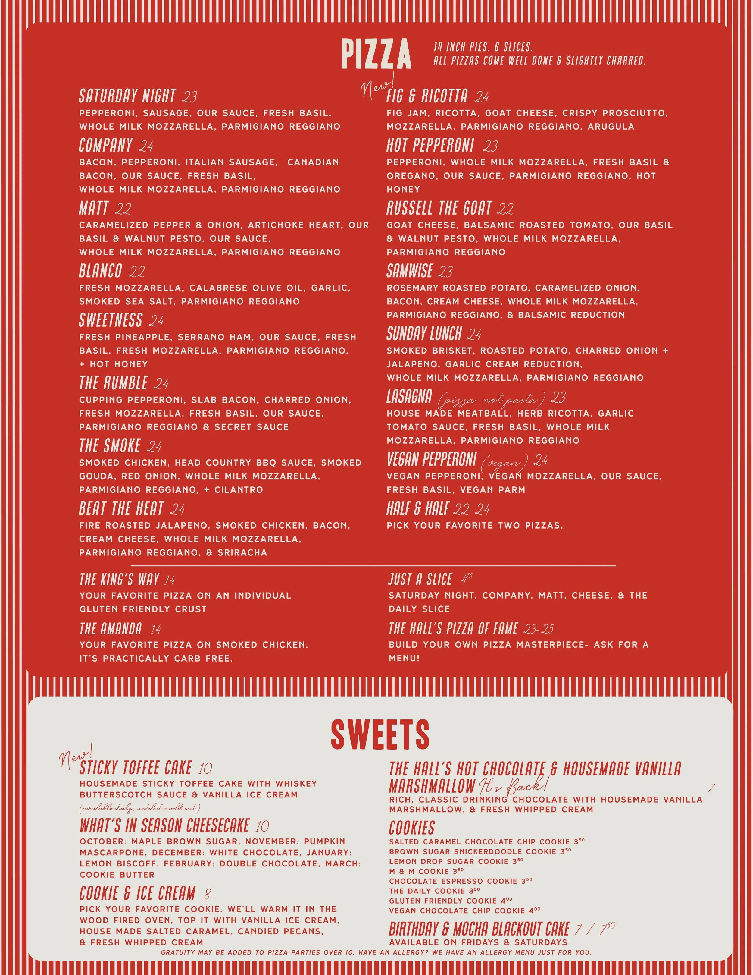 MENU — The Hall's Pizza Kitchen