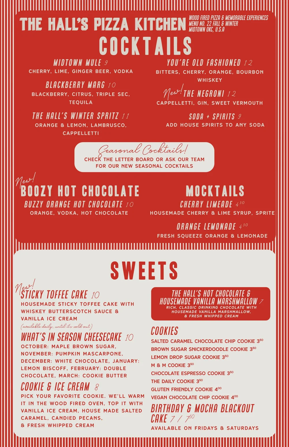 MENU — The Hall's Pizza Kitchen