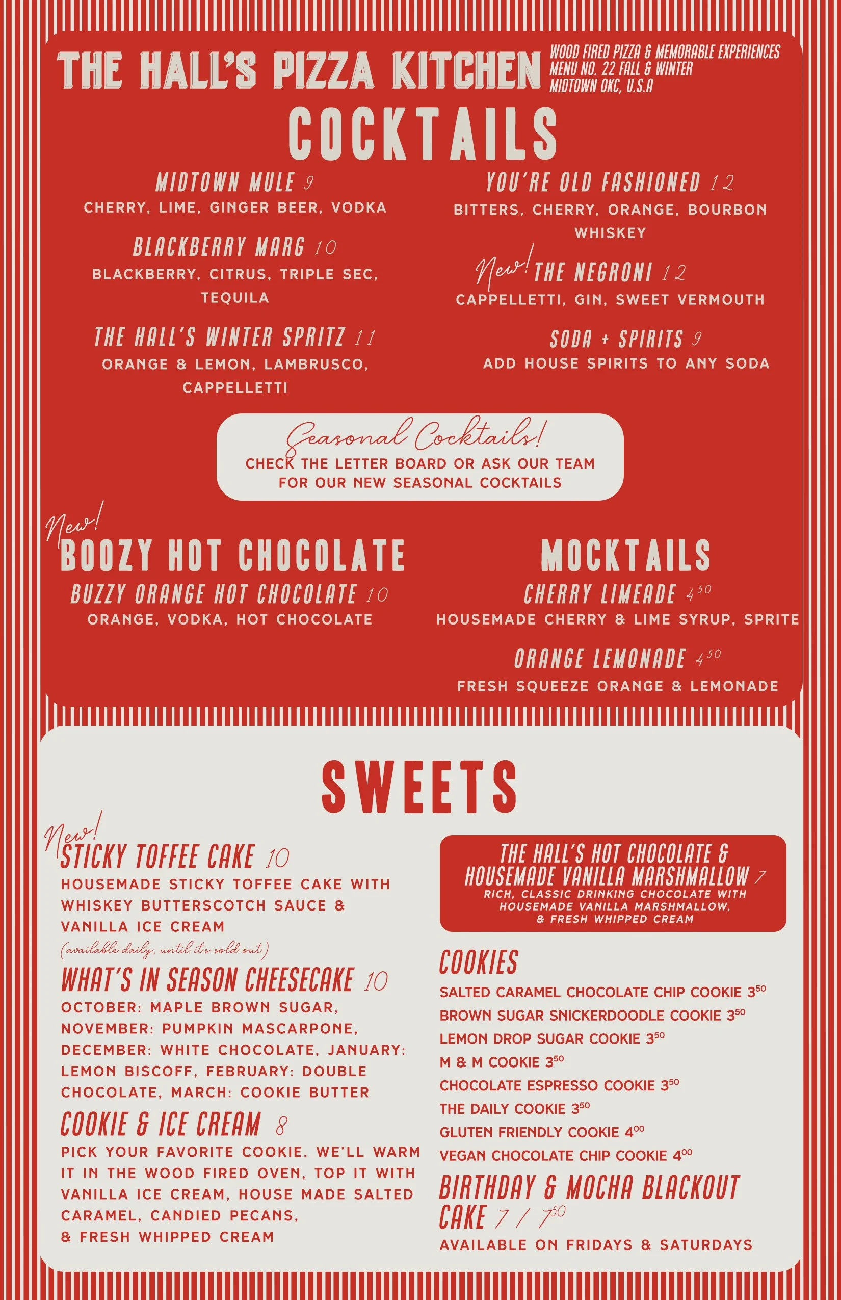 MENU — The Hall's Pizza Kitchen