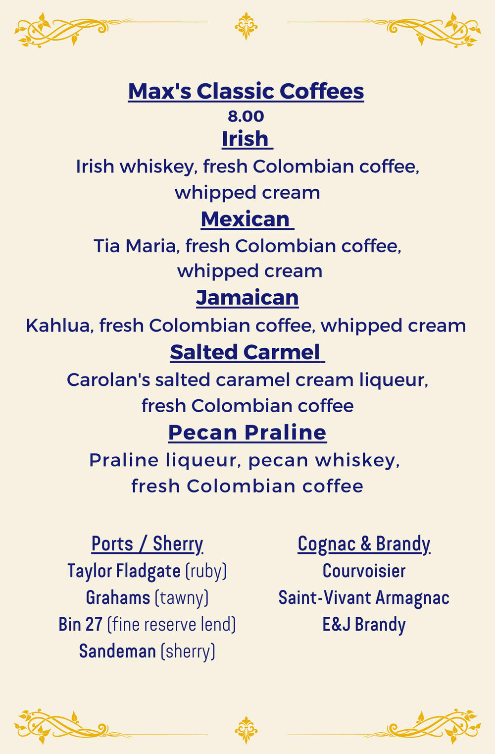 Menu — Max's Brick Oven Cafe