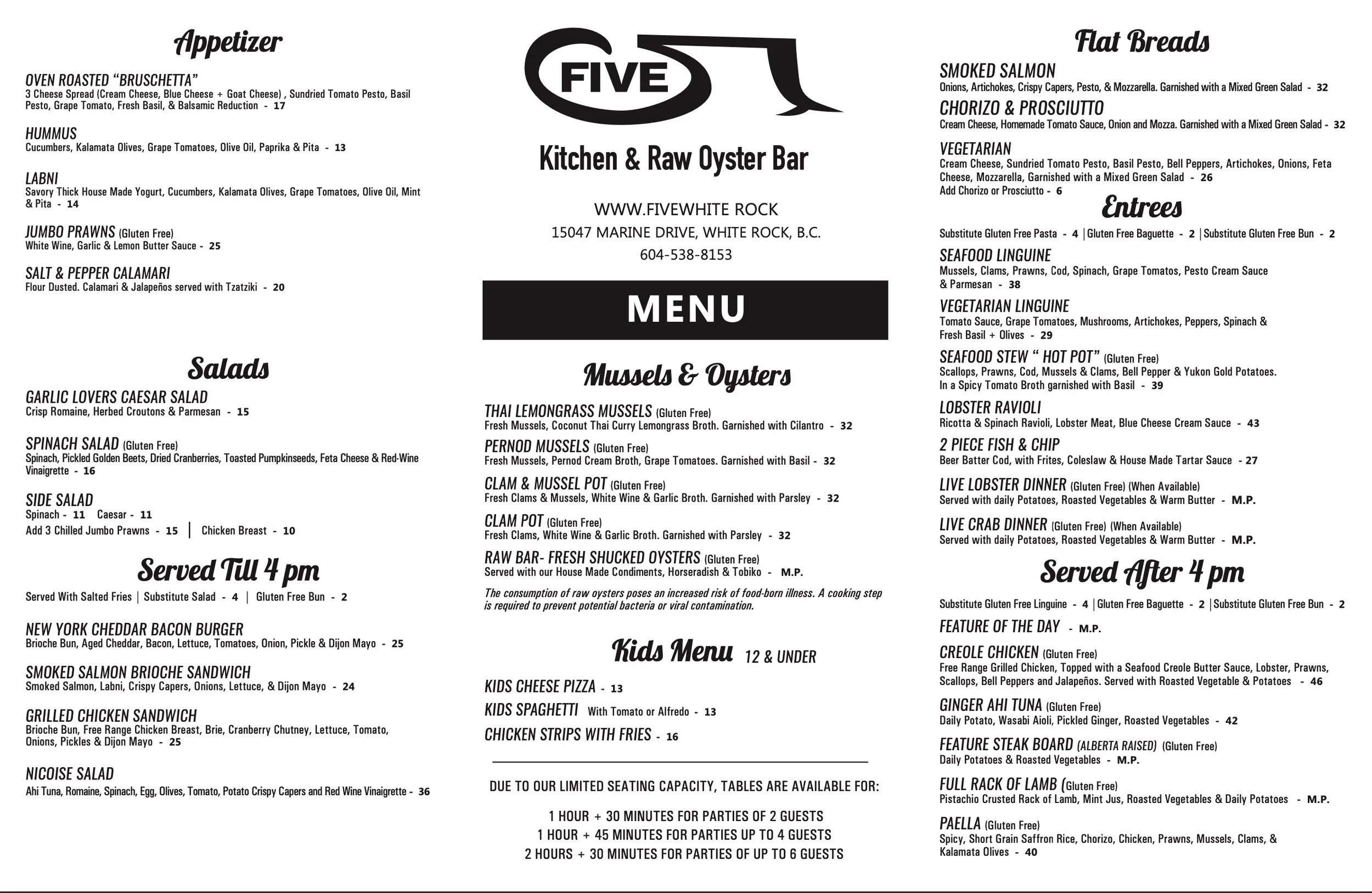MENU 2023 — FIVE White Rock