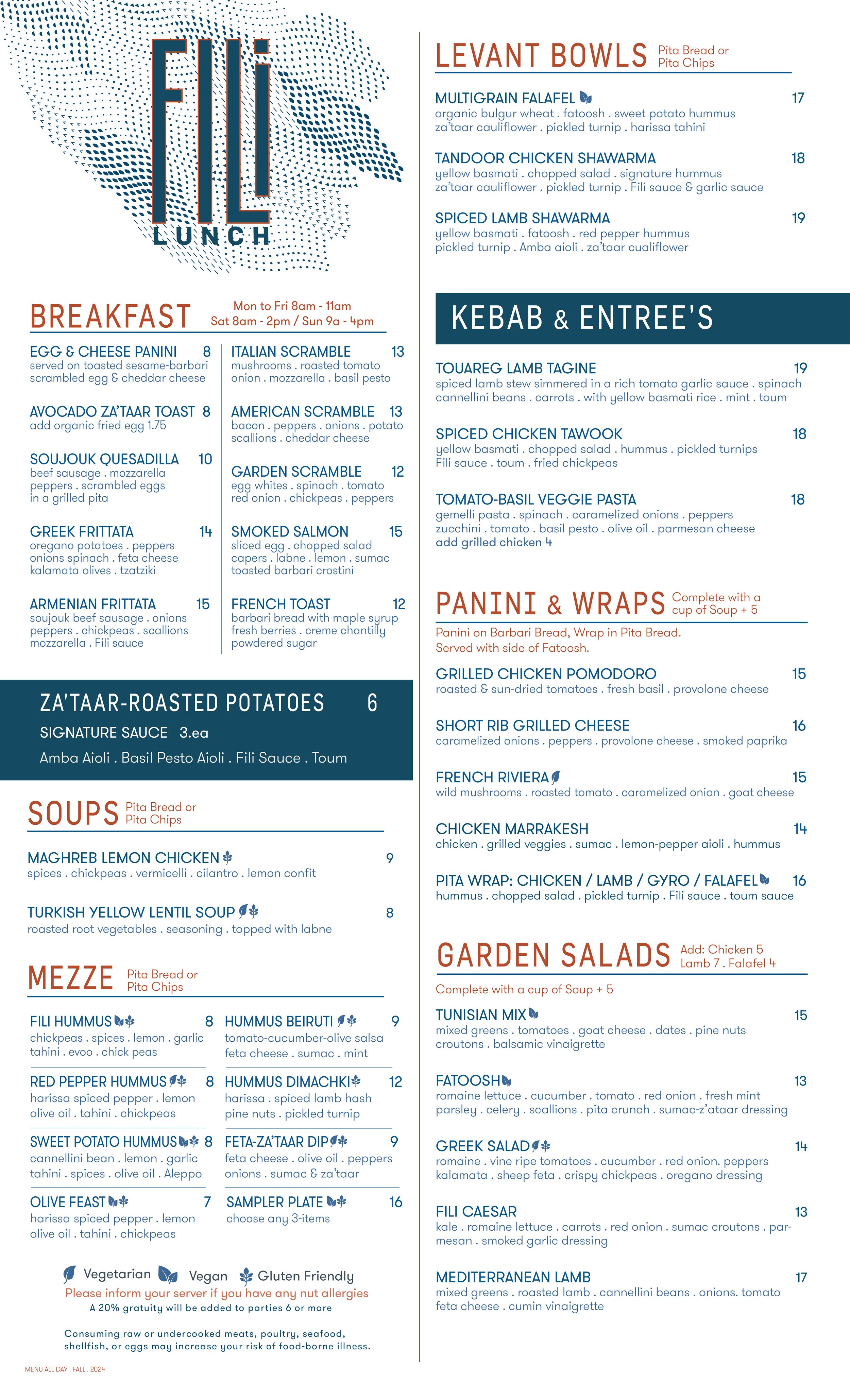 Baltimore Menu — Cafe Fili