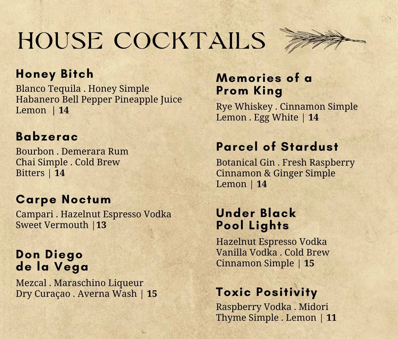 Ochos Drink Menu — Ochos Cocktail & Wine Bar