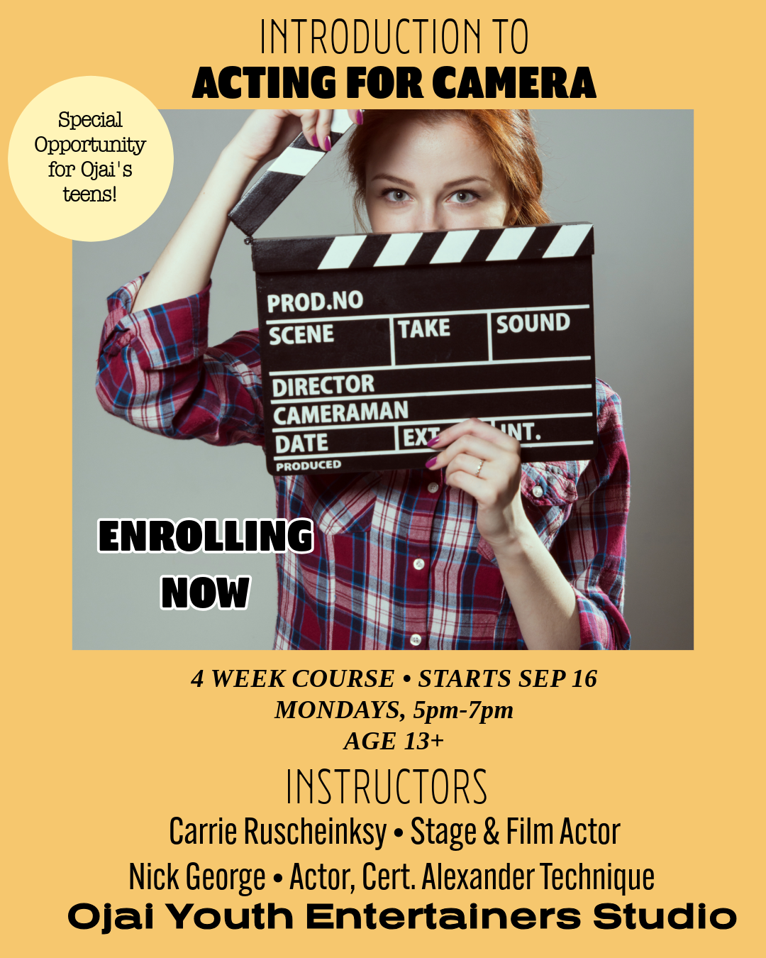Acting for Camera! — Welcome to Ojai Youth Entertainers Studio