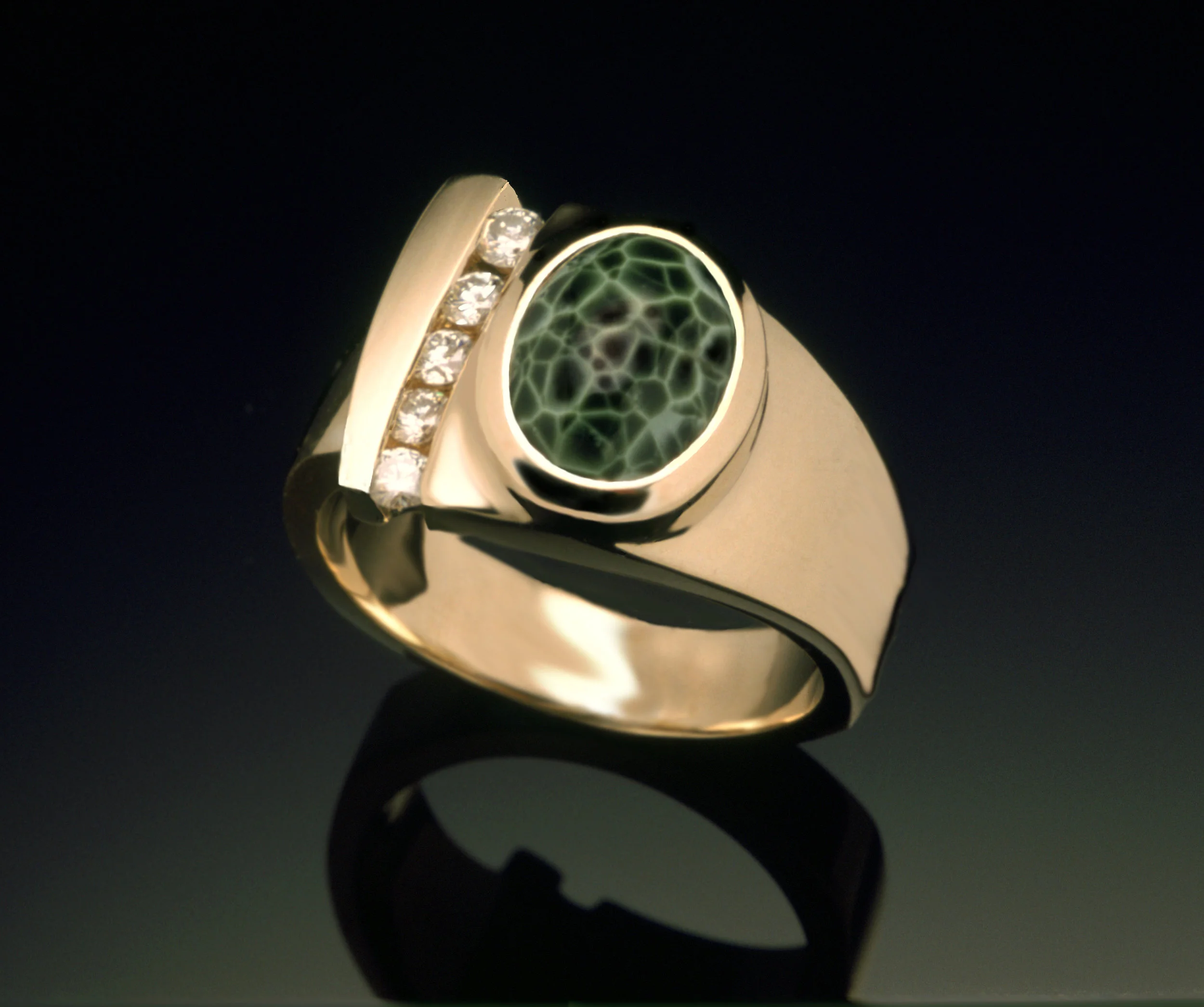 Isle Royale Greenstone Ring with Diamonds — Stephan Hoglund Jewelry Design