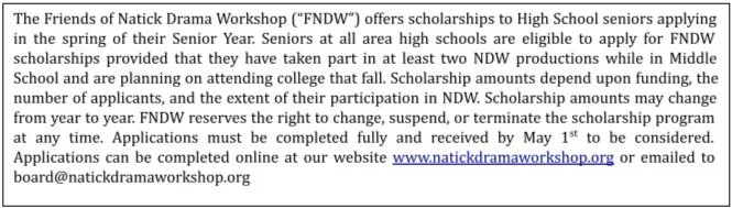 2026 Scholarship Application Form — Natick Drama Workshop