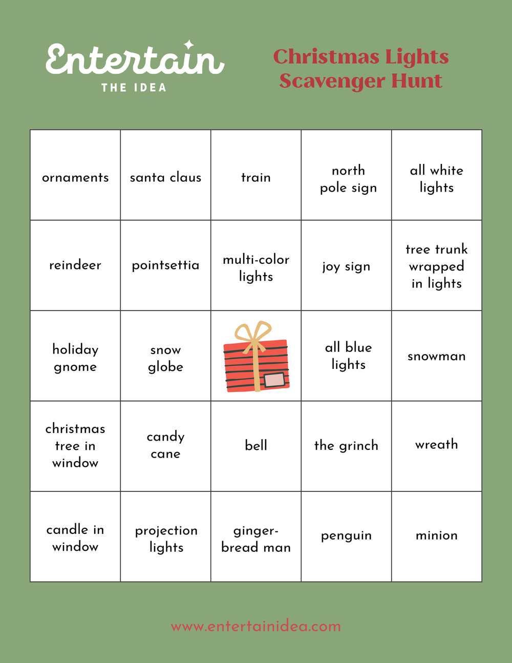 Neighborhood Christmas Lights Scavenger Hunt Printable — Entertain the Idea