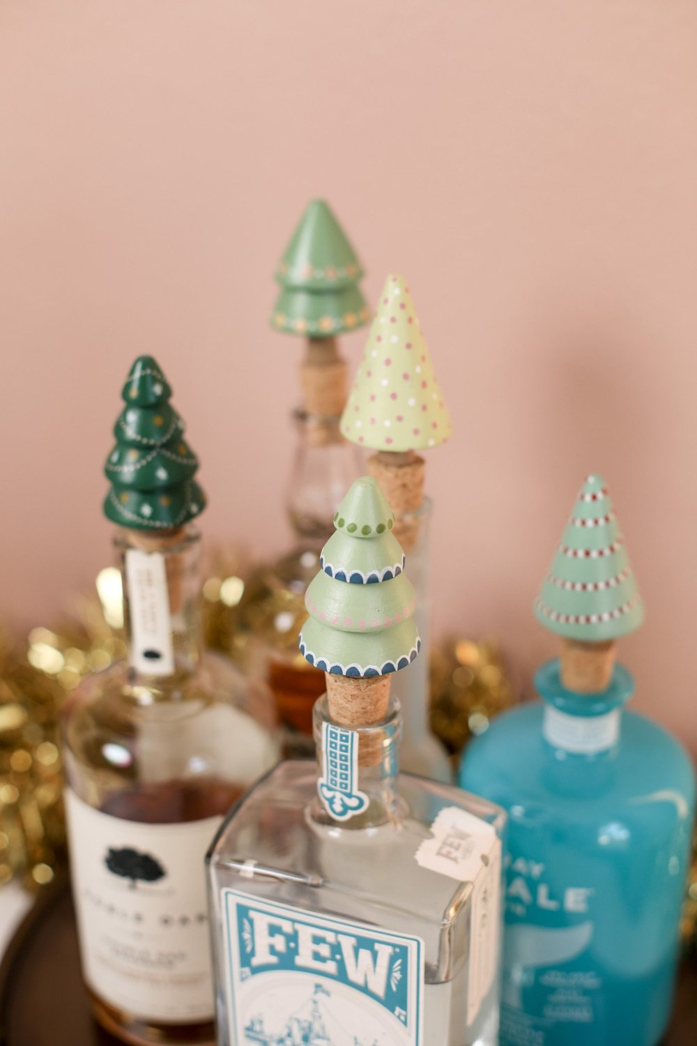 Painted Wooden Christmas Tree Bottle Stoppers — Entertain the Idea