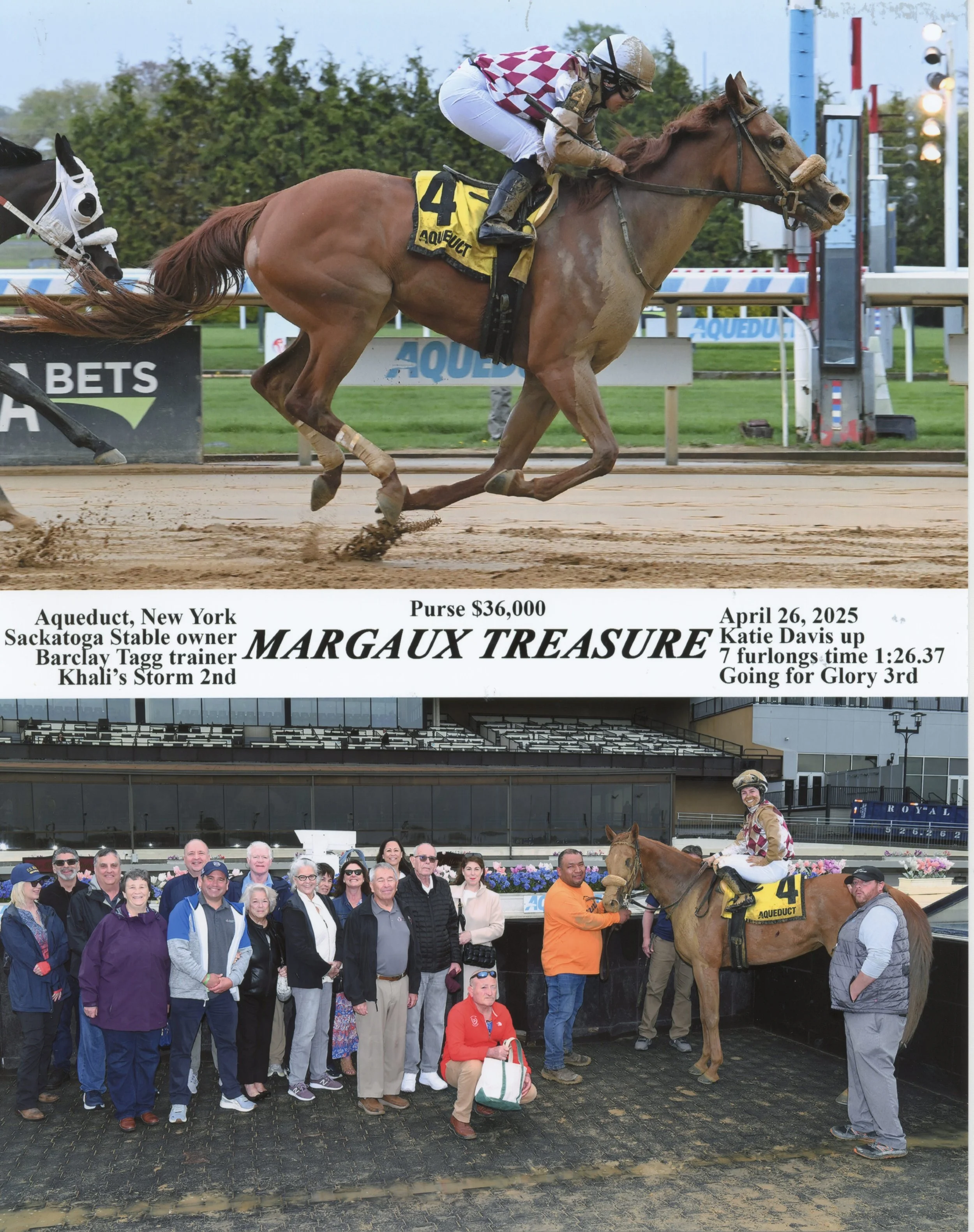 April 26, 2025 - Margaux Treasure Wins at Aqueduct — Sackatoga.com