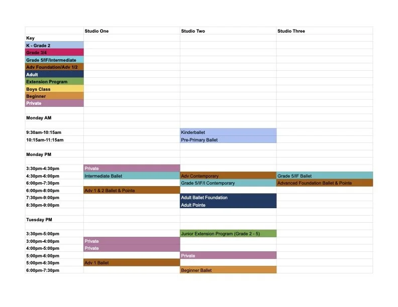 Dance Class Timetable — Turning Point Dance