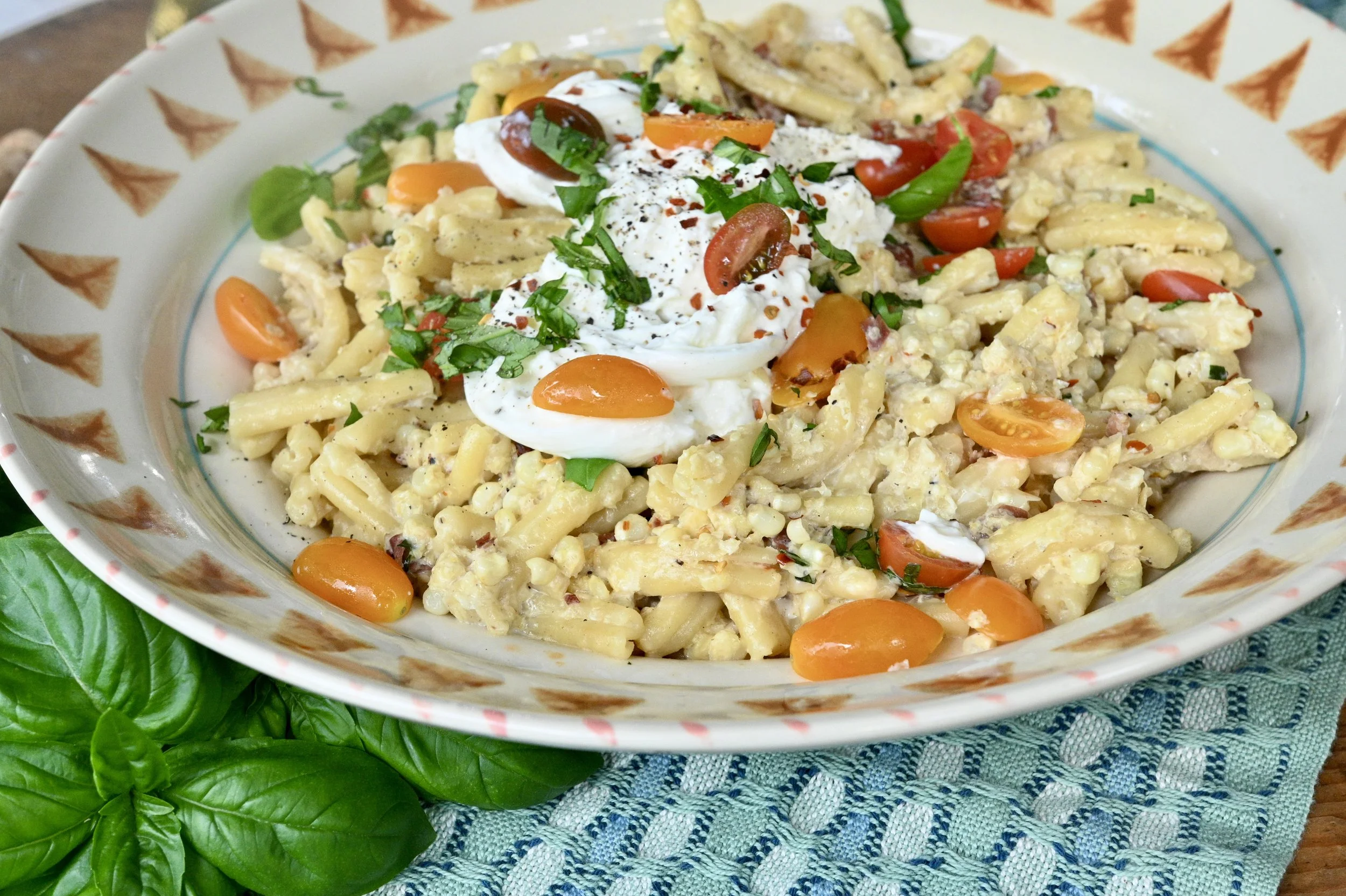 Creamy Corn Pasta with Burrata - crazyblondelife.com