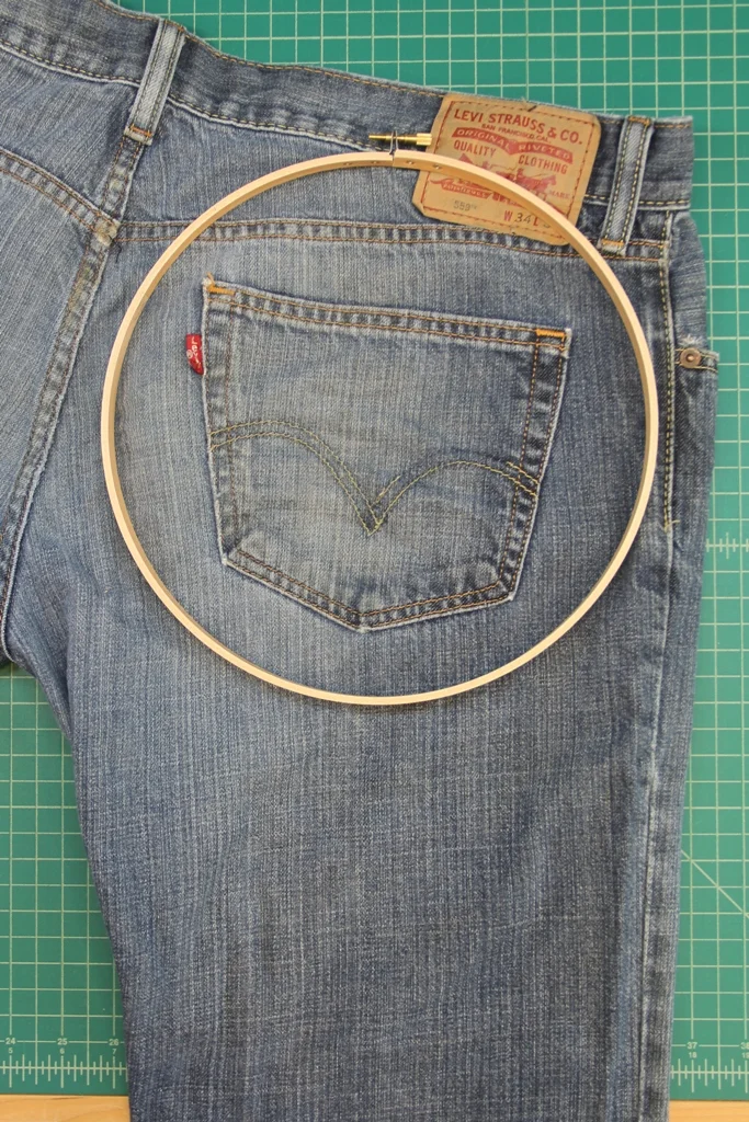 Fringed Denim Pocket Hoop Art — Crafty Staci