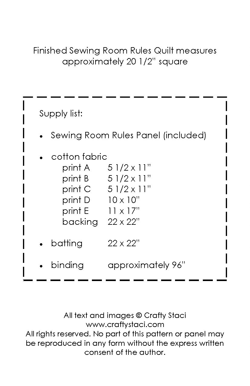 Sewing Room Rules Quilt Pattern with Printed "In my sewing room ...