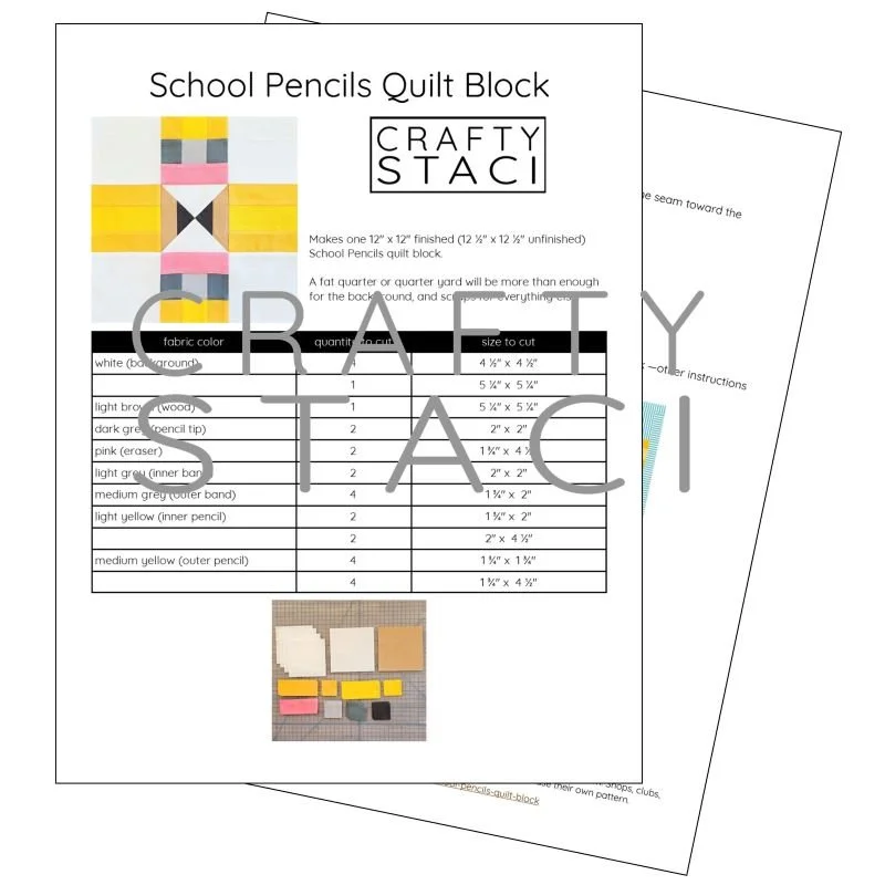 School Pencils Quilt Block Printable Tutorial — Crafty Staci