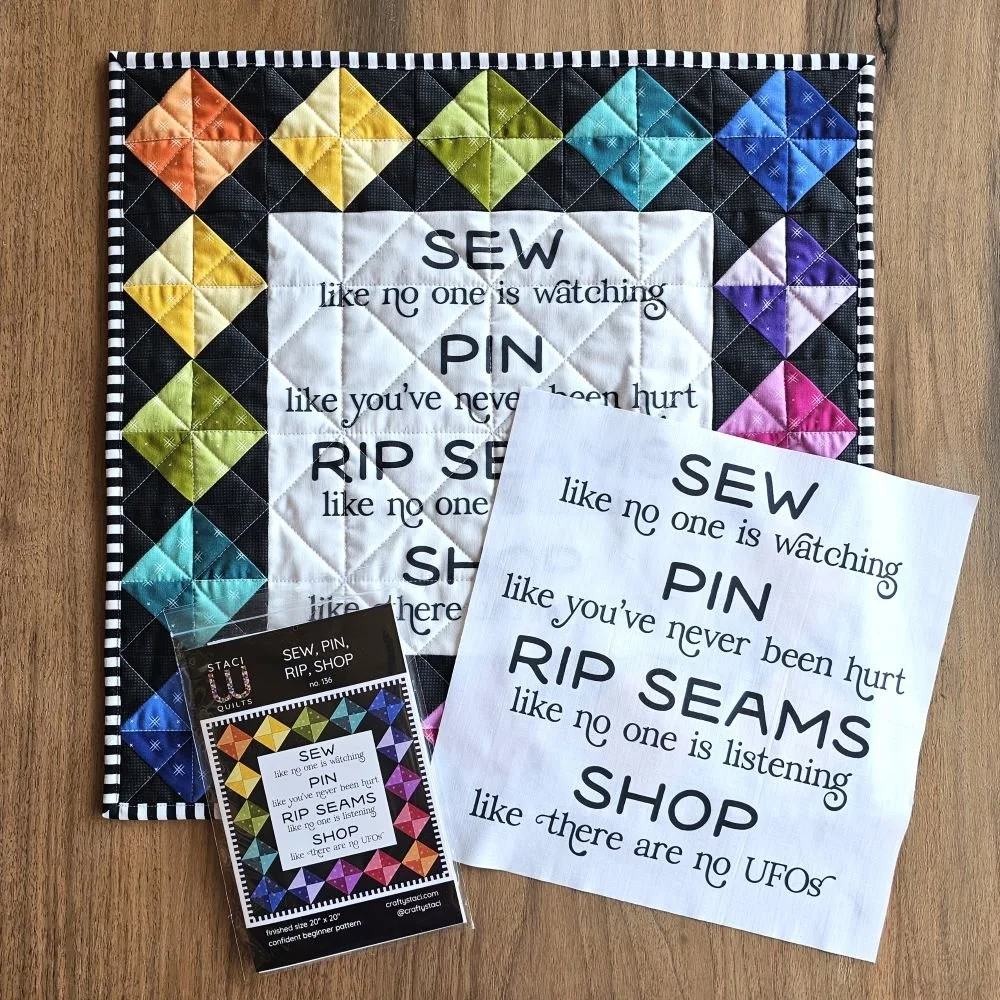 Sew, Pin, Rip, Shop Quilt Pattern and Panel — Crafty Staci
