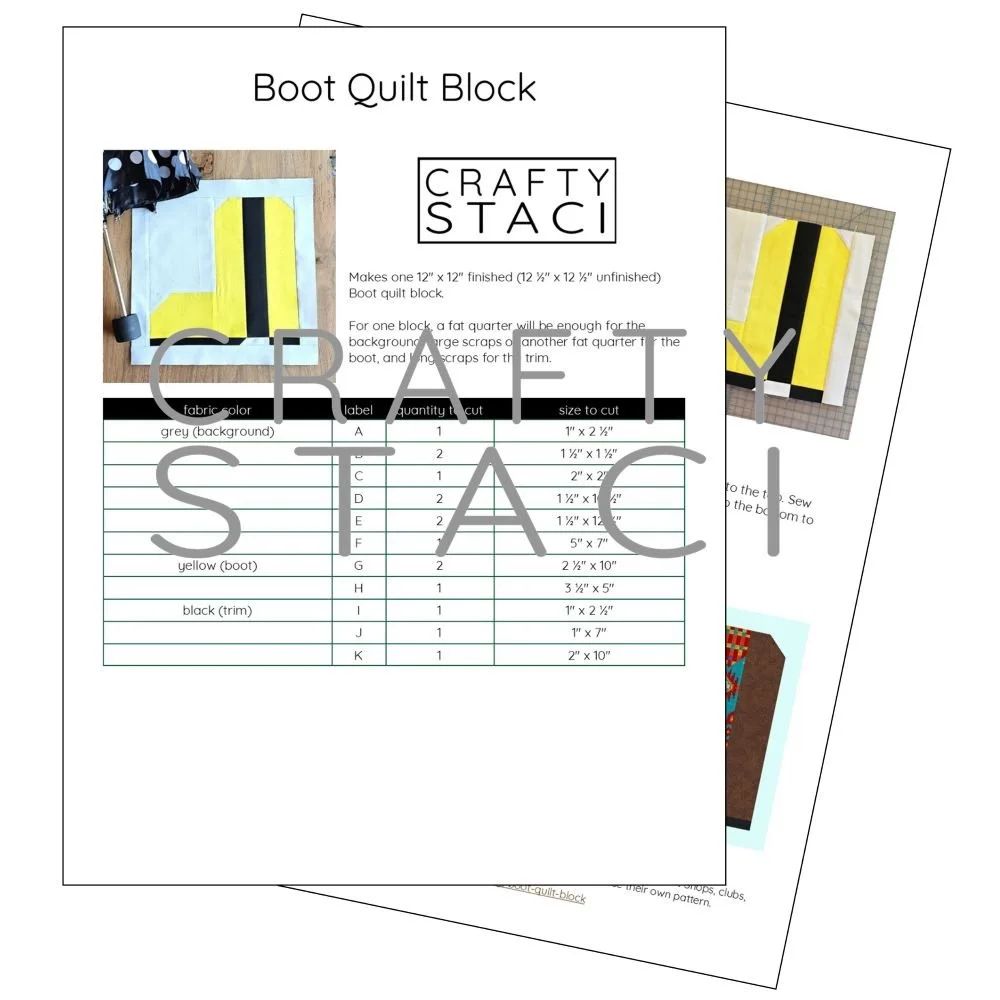Boot Quilt Block Printable Tutorial — Crafty Staci