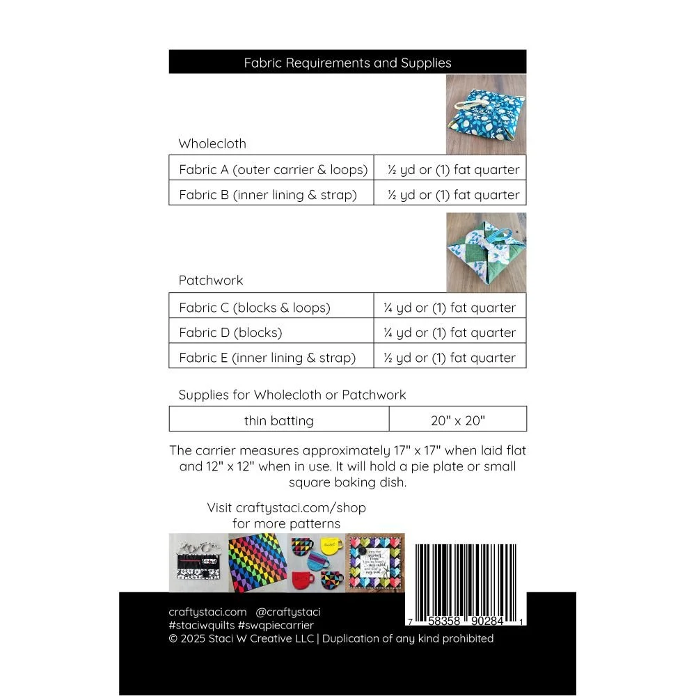 Pie Carrier Sewing Pattern - PDF download — Crafty Staci