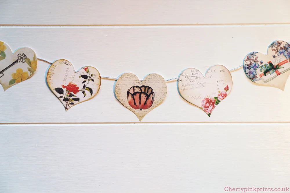 Cherry Pink Prints —Valentine Heart Bunting