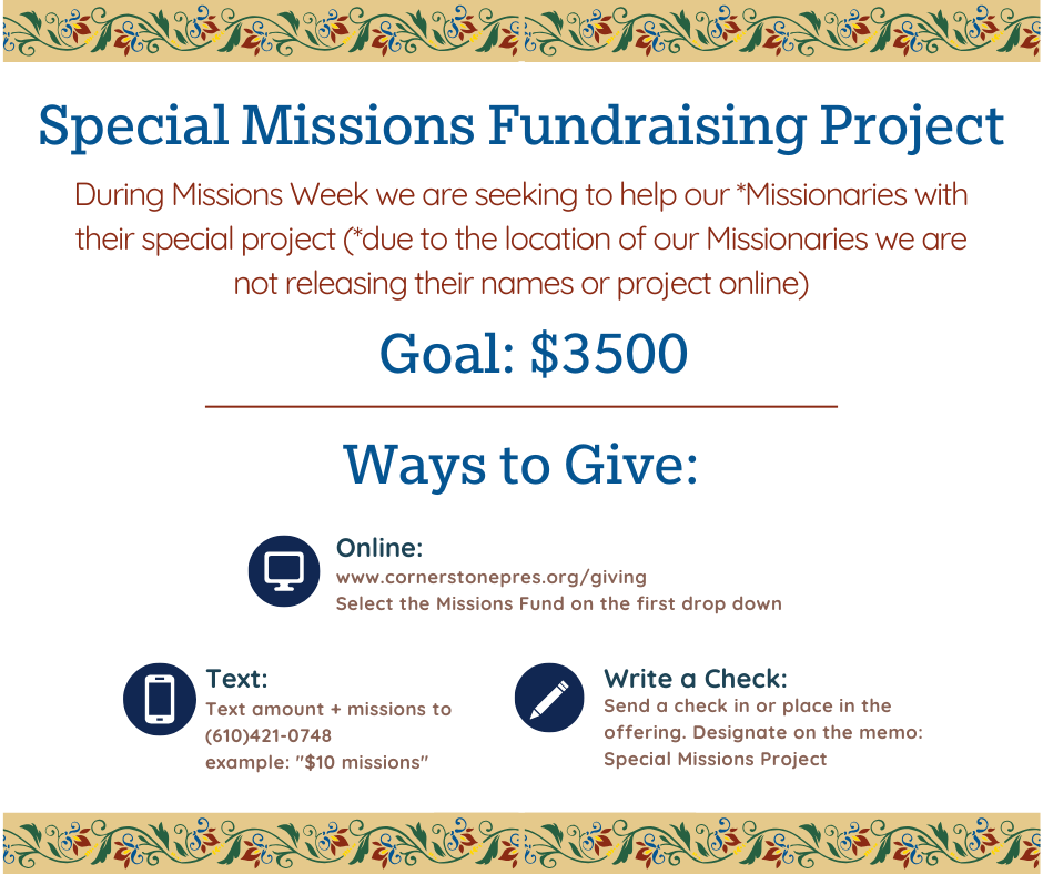 Missions Week — Cornerstone Presbyterian Church- Lehigh Valley, PA