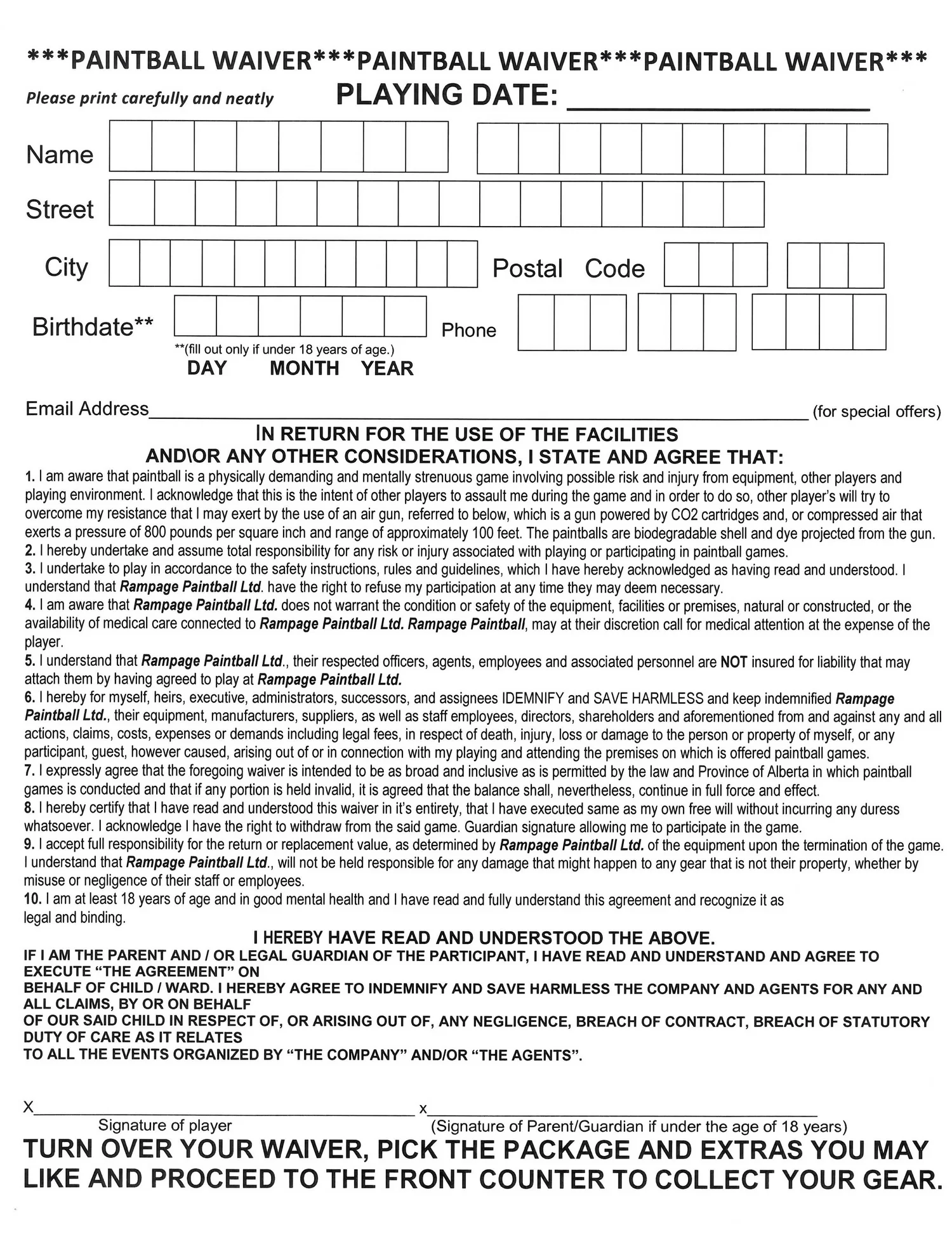 Waiver & Map — Rampage Paintball