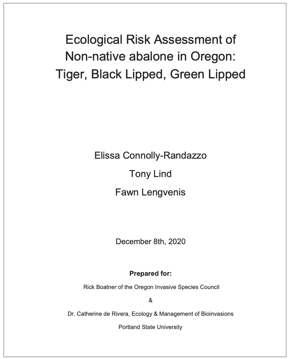 Student Project: Abalone Risk Assessment — Oregon Invasive Species Council