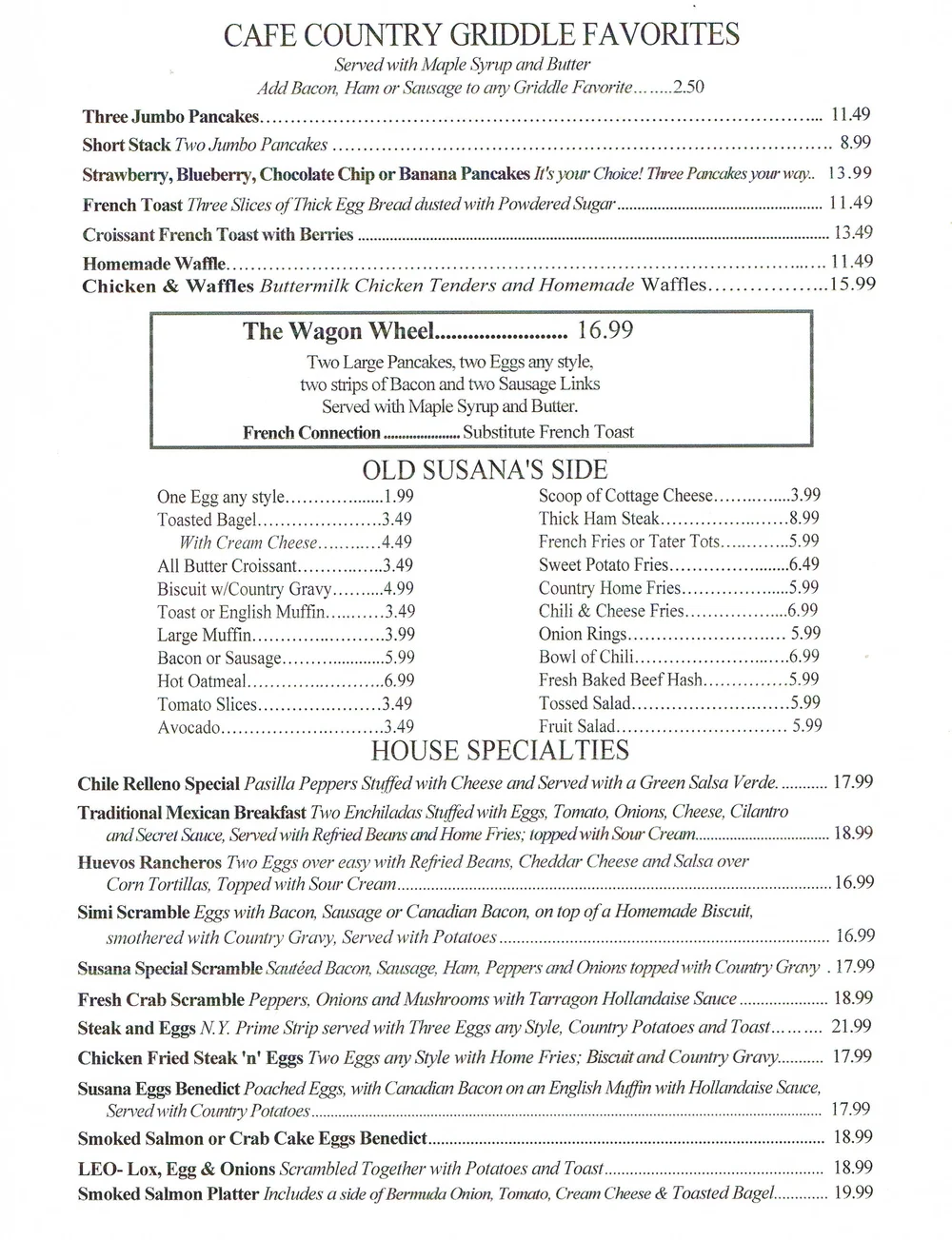Menu — Old Susana Cafe