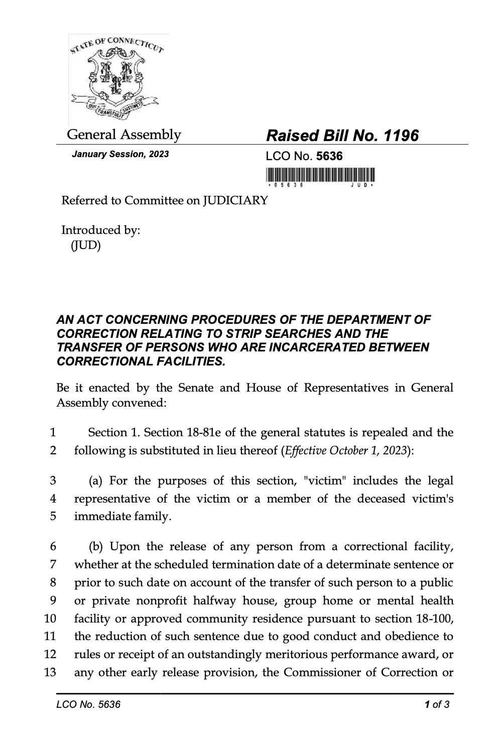 Bill Language — Stop Solitary CT