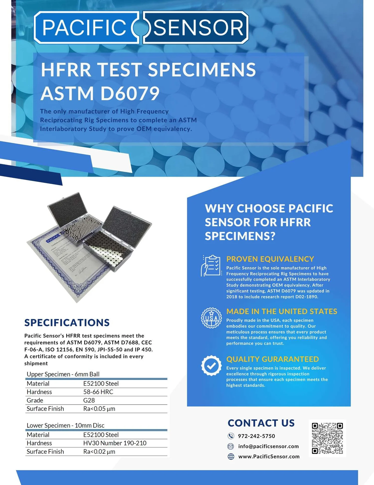 Pacific Sensor - ASTM D6079 HFRR Test Specimens